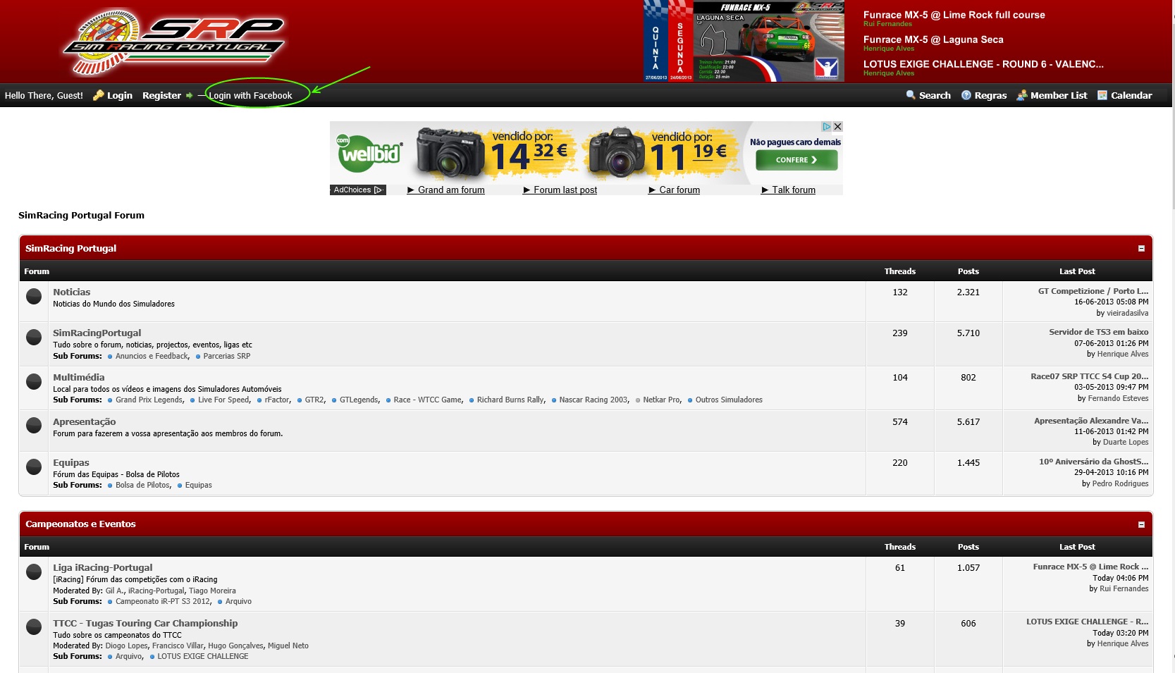SRP Login with Facebook : SimRacing Portugal